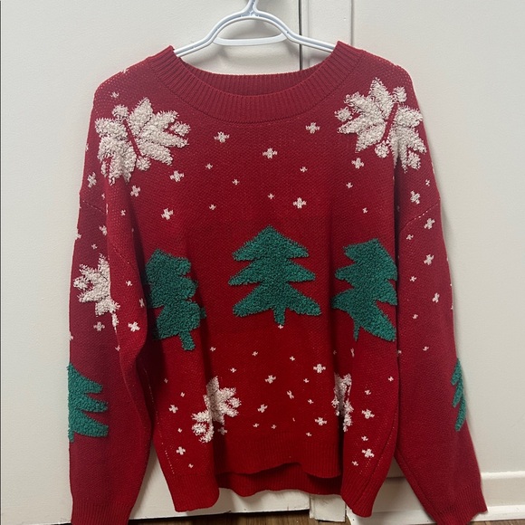 Ardene | Sweaters | Ardene Red Sweater With Snowflake And Tree Patterns ...